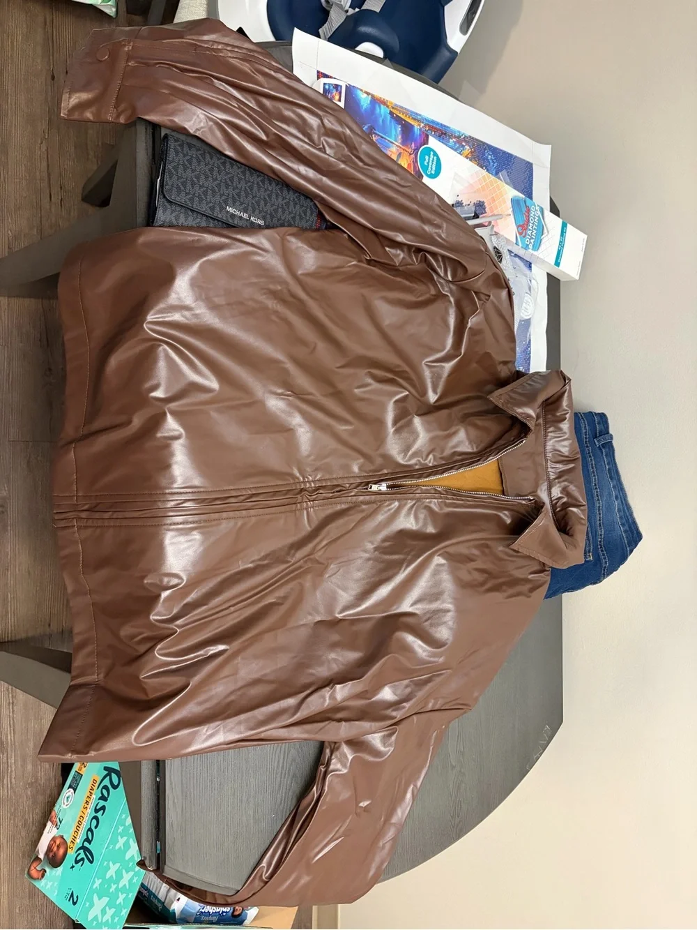 SHEIN | Jackets & Coats | Shein Brown Faux Leather Bomber Jacket | Poshmark